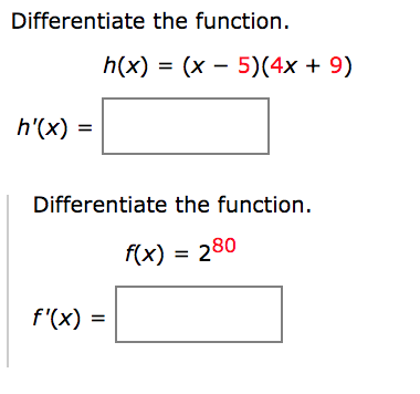 Solved Differentiate the function h(x)-(x - 5)(4x + 9) s(x) | Chegg.com