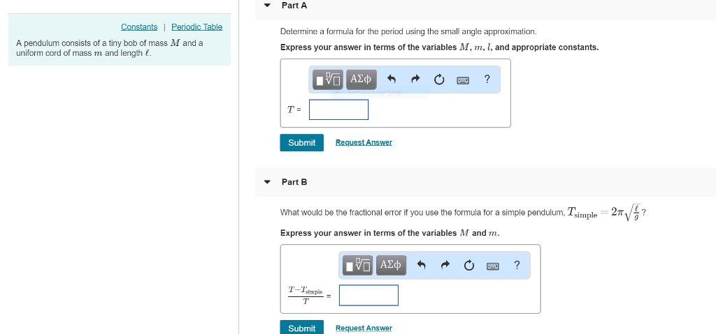 Solved Part A Constants | Periodic Table A pendulum consists | Chegg.com