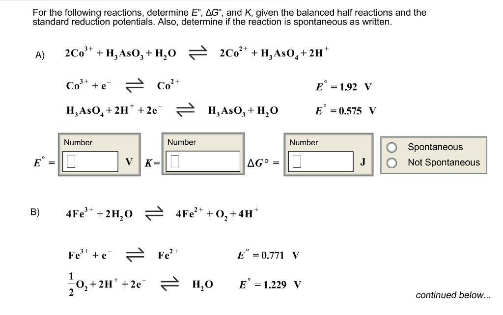 Solved For The Following Reactions Determine E。 G。 And K