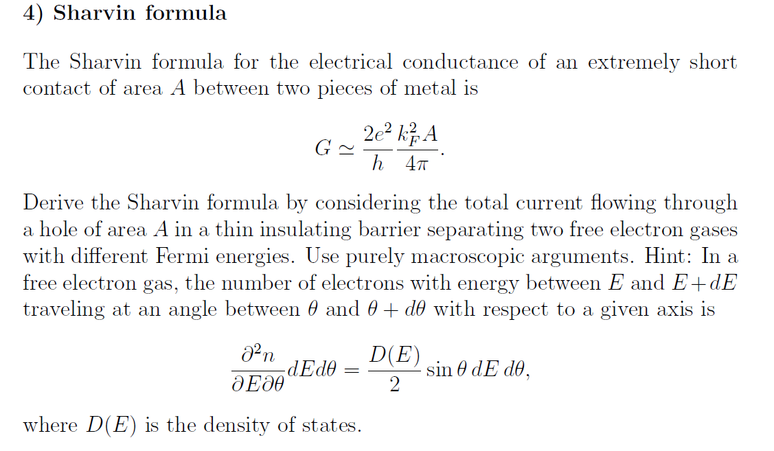 4) Sharvin formula The Sharvin formula for the | Chegg.com