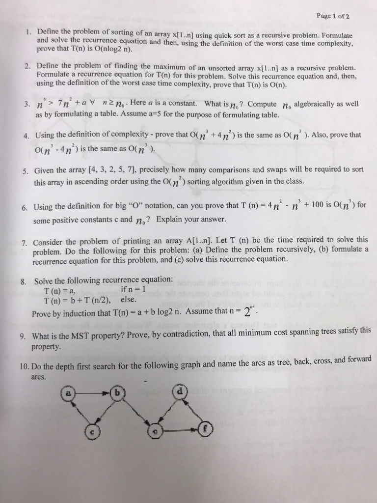 Solved Define The Problem Of Sorting Of An Array X 1n 0847