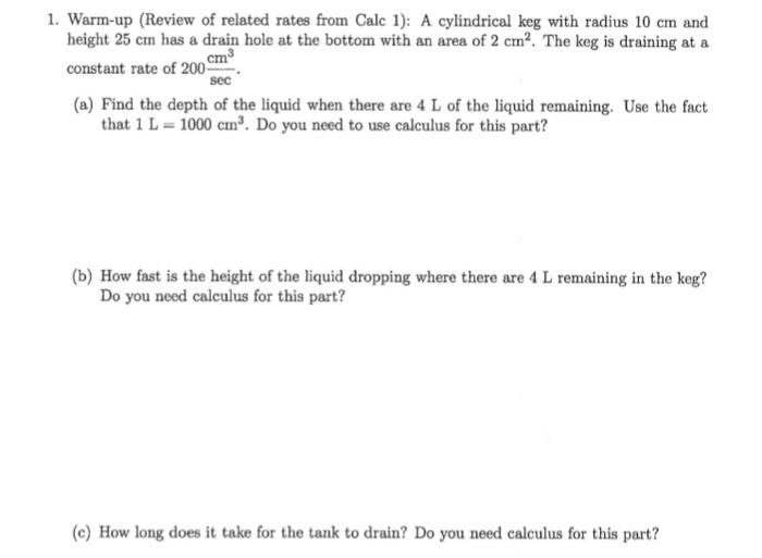Solved Warm-up (Review of related rates from Calc 1): A | Chegg.com