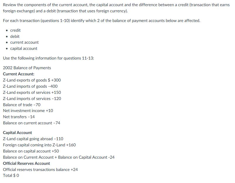 Solved Review the components of the current account, the | Chegg.com