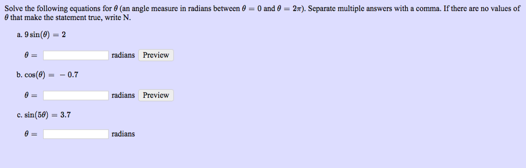 Solved Solve the following equations for theta (an angle | Chegg.com