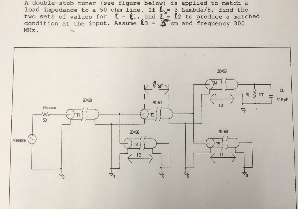 A double-stub tuner (see figure below) is applied to | Chegg.com