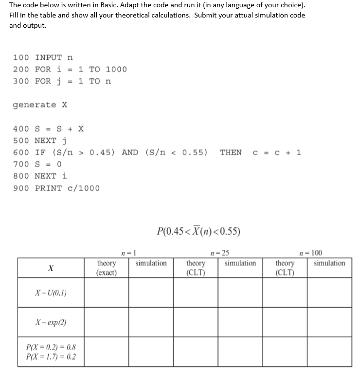 The code below is written in Basic. Adapt the code | Chegg.com
