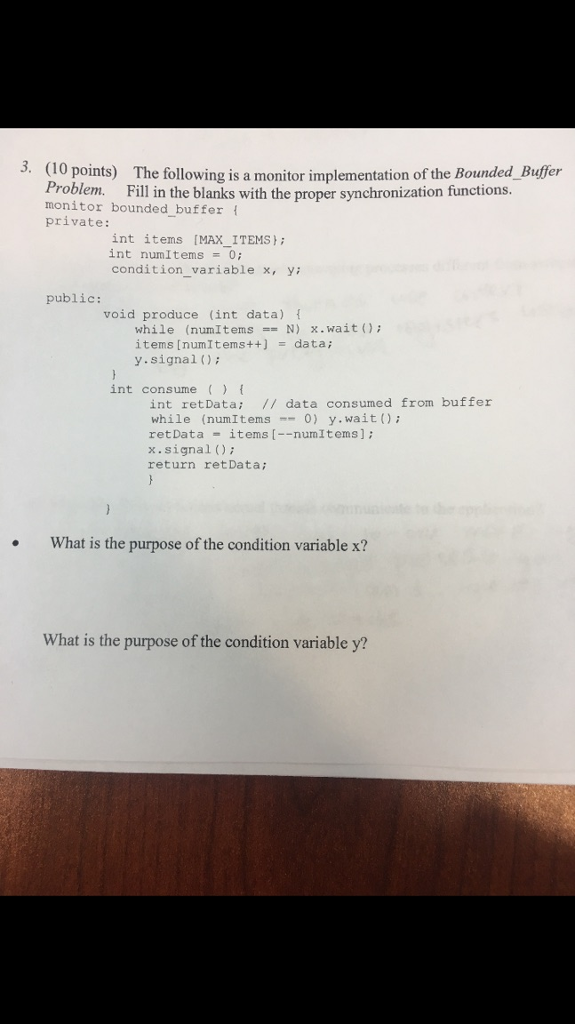 Solved 3. (10 points) The following is a monitor | Chegg.com
