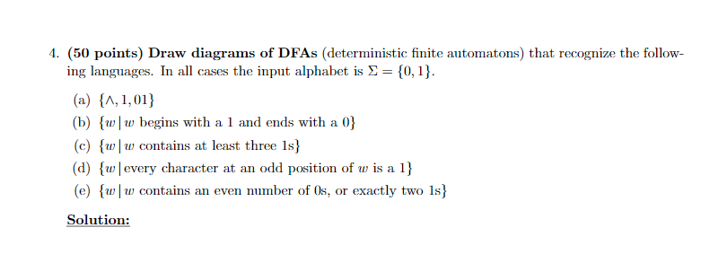 Solved 4 50 Points Draw Diagrams Of Dfas Deterministic