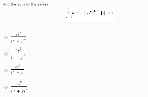 Solved Find the sum of the series. sigma_n 2^infinity n (n | Chegg.com