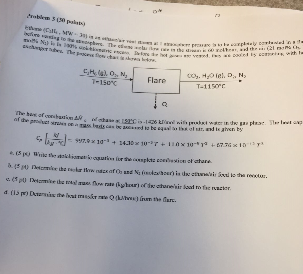 Solved Ethane (C_2H_6, MW = 30) in an ethane/air vent stream | Chegg.com