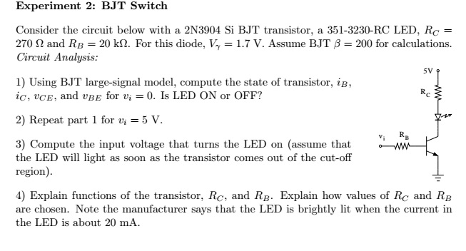 Solved Experiment 2: BJT Switch Consider the circuit below | Chegg.com