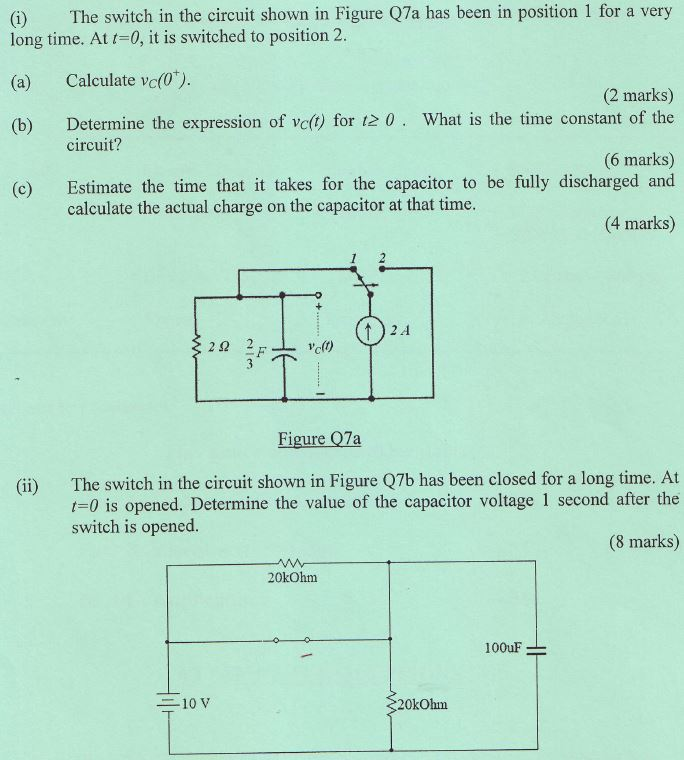 Solved The switch in the circuit shown in Figure Q7a has | Chegg.com