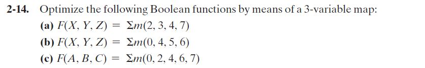 Solved Optimize the following Boolean functions by means of | Chegg.com
