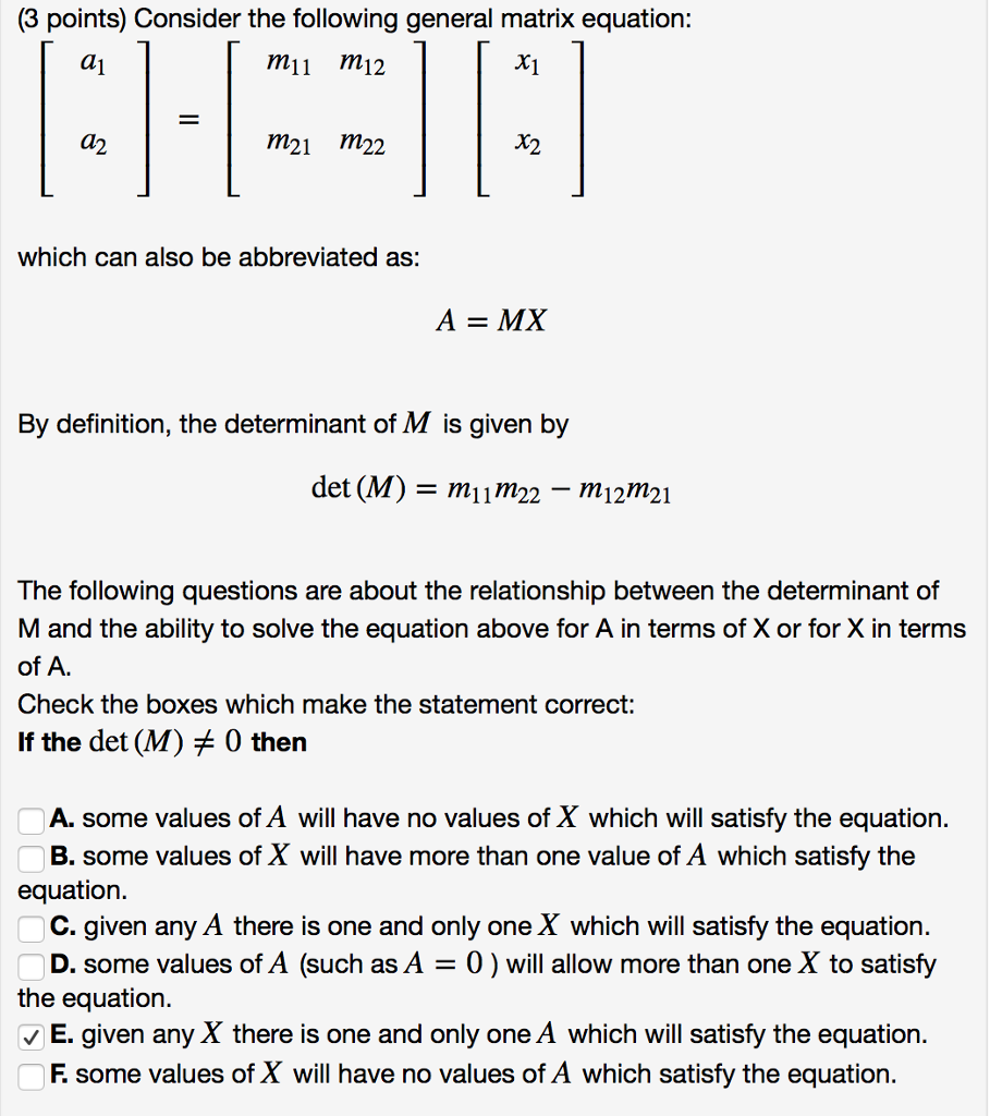 Solved (3 points) Consider the following general matrix | Chegg.com