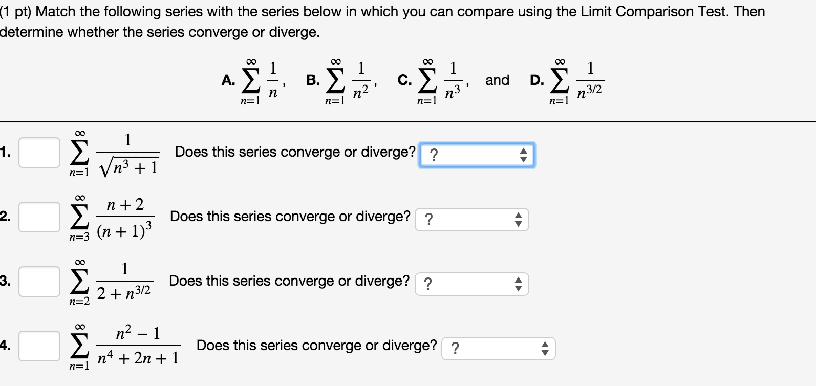 Solved (1 pt) Match the following series with the series | Chegg.com