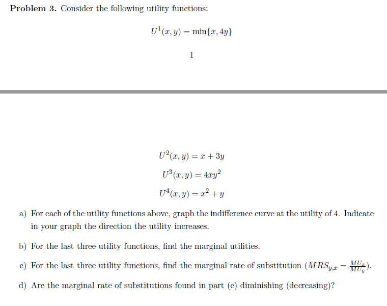 Solved Consider the following utility functions: For each of | Chegg.com