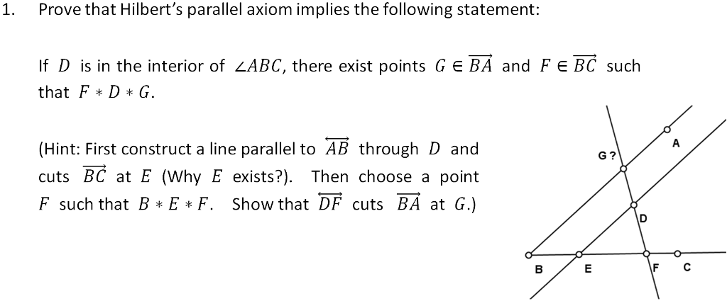 1. Prove that Hilbert's parallel axiom implies the | Chegg.com
