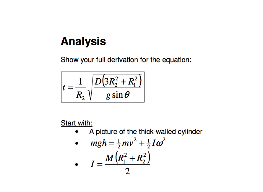 Solved Analysis Show your full derivation for the equation: | Chegg.com