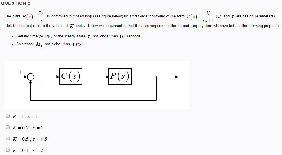 Solved The plant P(s) = 7.4/S is controlled in closed loop | Chegg.com