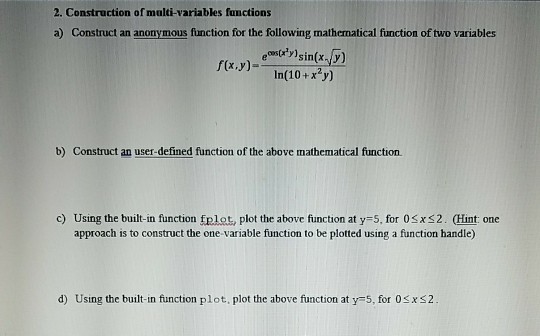 Solved 2. Construction of multi-variables function:s a) | Chegg.com