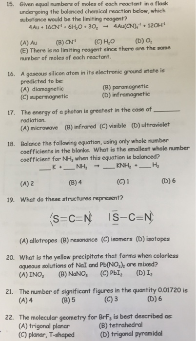 Solved Given equal numbers of moles of each reactant m a | Chegg.com
