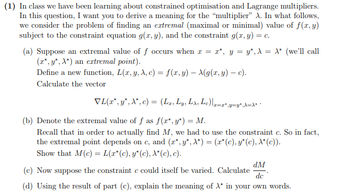 Solved (1) In class we have been learning about constrained | Chegg.com