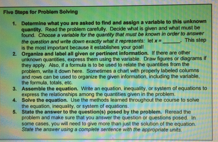 Solved Five Steps for Problem Solving Determine what you are | Chegg.com