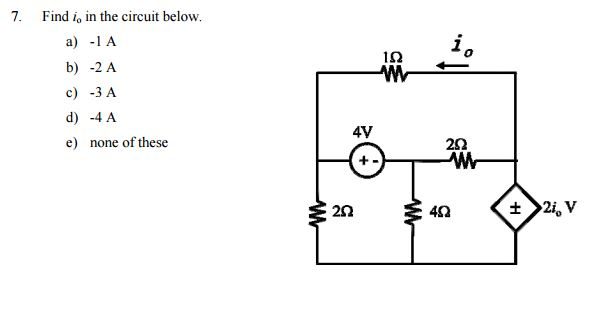 Solved Find i_0 in the circuit below. a) -1 A b) -2 A c) -3 | Chegg.com