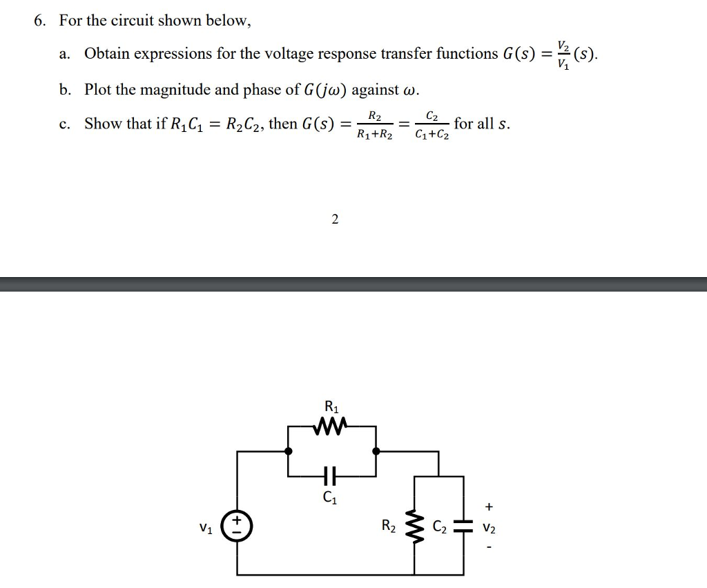 Solved For the circuit shown below, a. Obtain expressions | Chegg.com