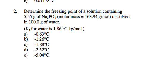 Solved Determine the freezing point of a solution containing | Chegg.com