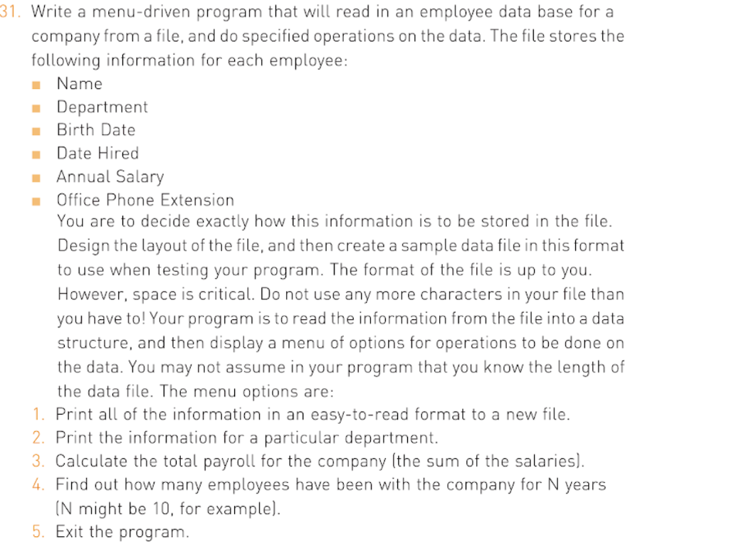 Solved 1. Write a menu-driven program that will read in an | Chegg.com