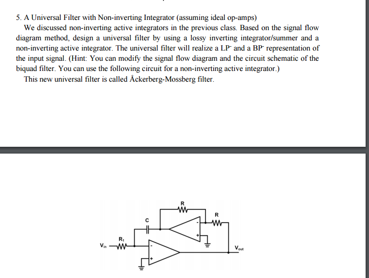 Solved A Universal Filter with Non-inverting Integrator | Chegg.com
