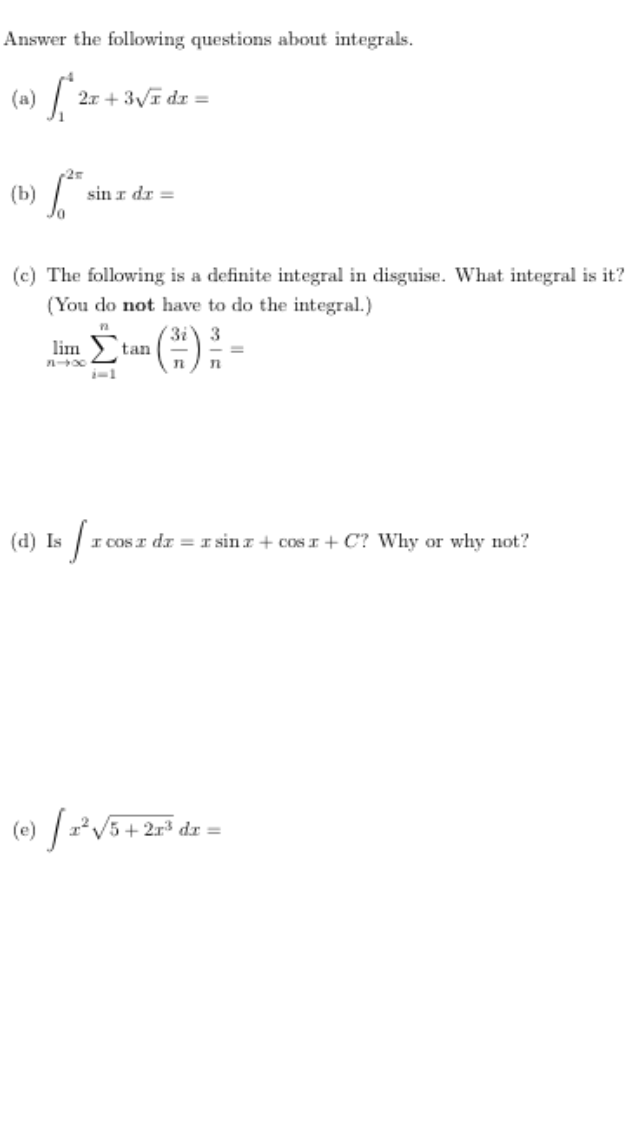 Solved Answer the following questions about integrals. (a) | Chegg.com