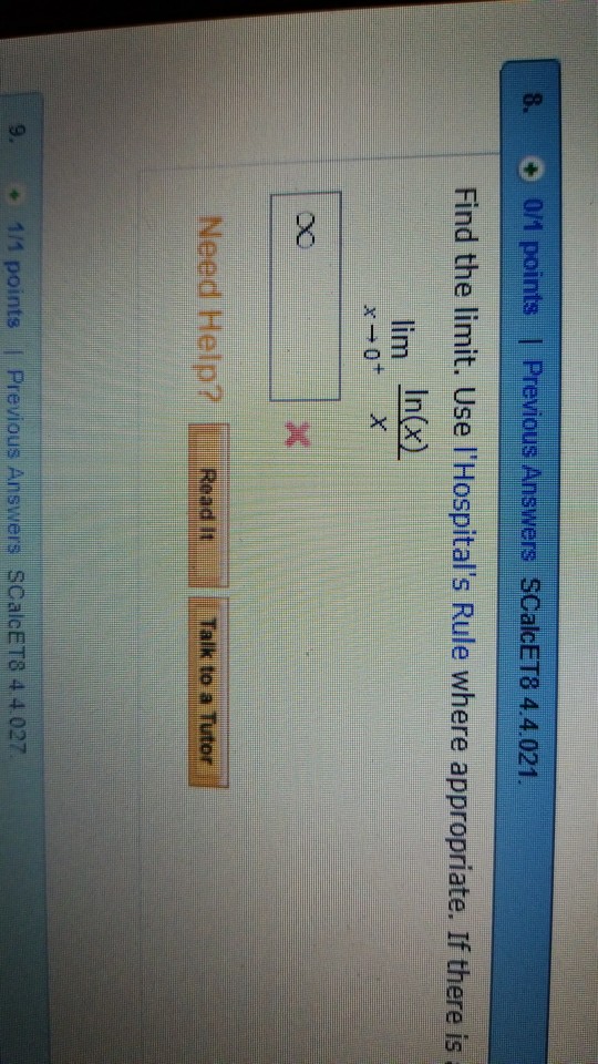Solved 8. 0/1 points I Previous Answers SCalcET8 4.4.021 | Chegg.com