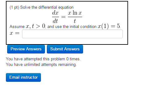 Solved Solve the differential equation dx/dt = x ln x/t | Chegg.com