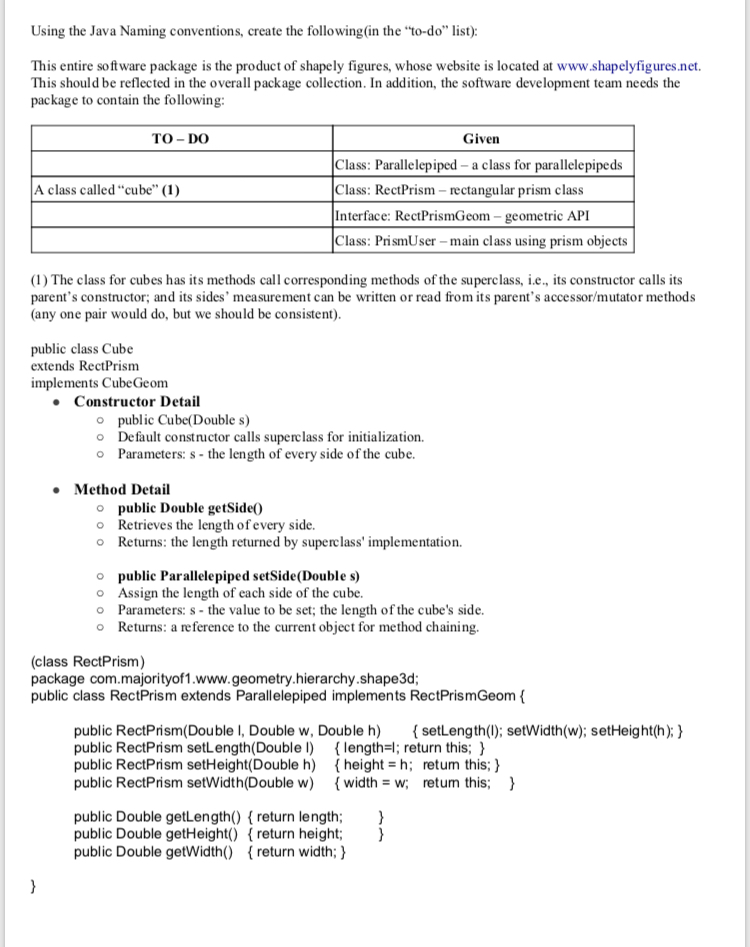 Solved Using the Java Naming conventions, create the | Chegg.com