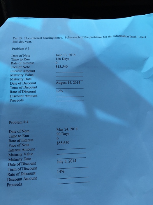 Solved Non-interest bearing notes. Solve each of the | Chegg.com