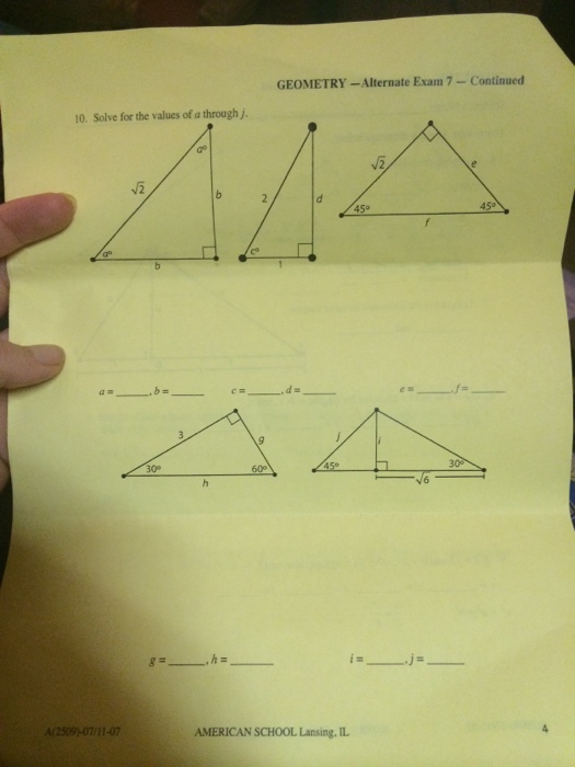 Solved 10. Solve for the values of a through j. | Chegg.com