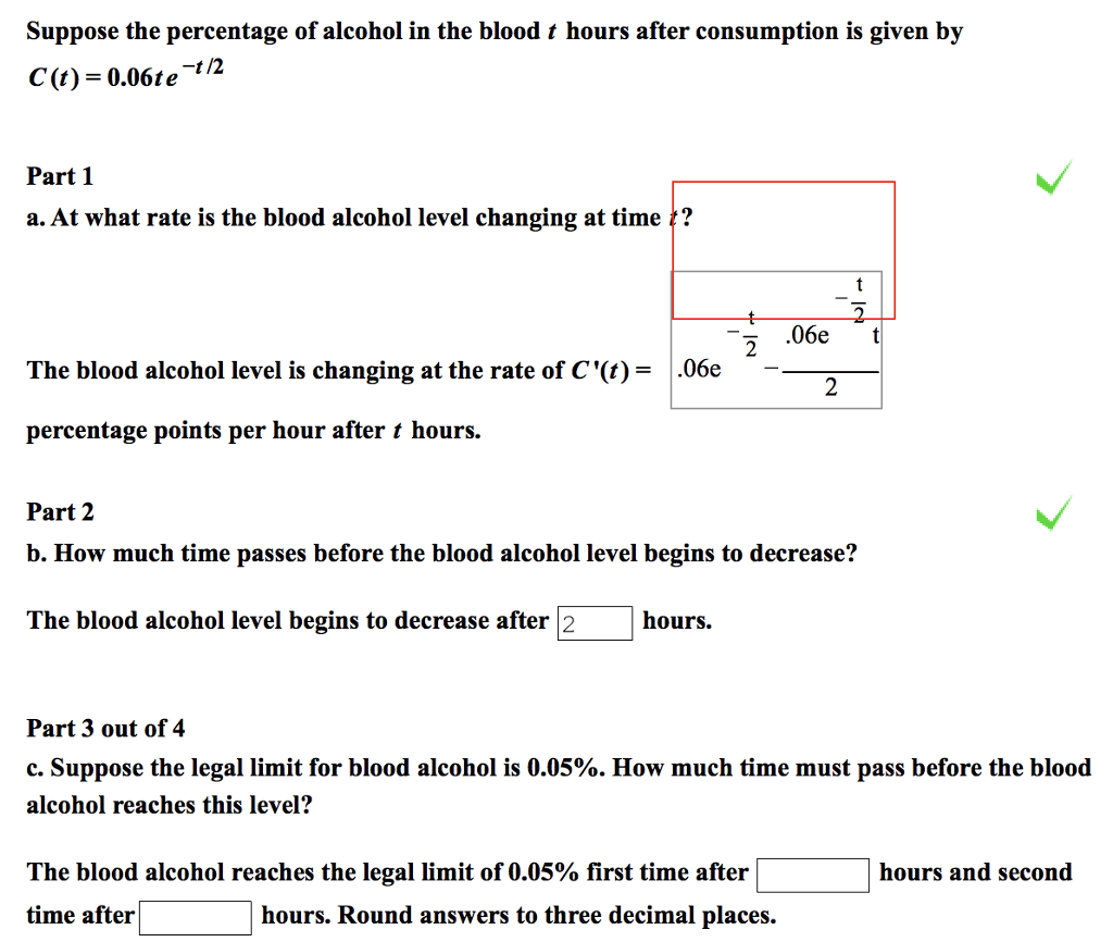 Solved Suppose the percentage of alcohol in the blood t | Chegg.com
