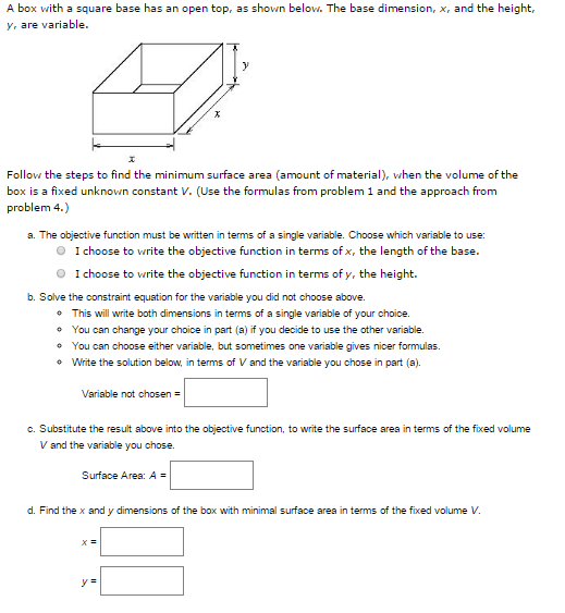 Solved A box with a square base has an open top, as shown | Chegg.com