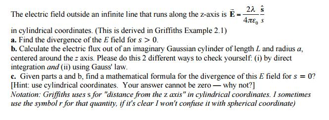 Solved The electric field outside an infinite line that runs | Chegg.com