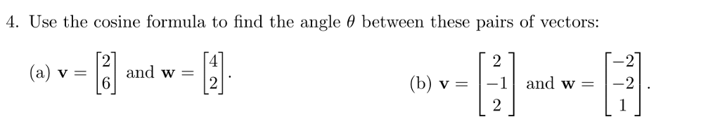 Solved Use the cosine formula to find the angle theta¸ | Chegg.com