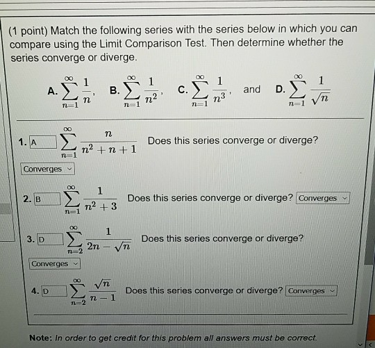 Solved (1 point) Match the following series with the series | Chegg.com