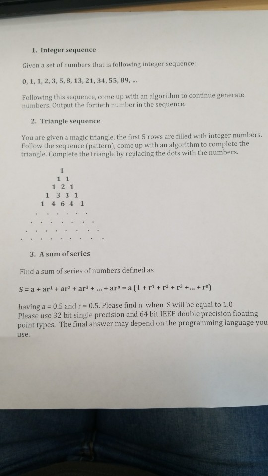 Solved 1 Integer Sequence Given A Set Of Numbers That Is