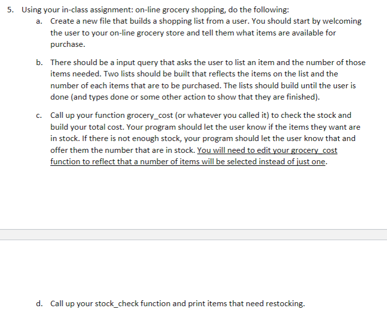 Solved 5. Using your in-class assignment: on-line grocery | Chegg.com