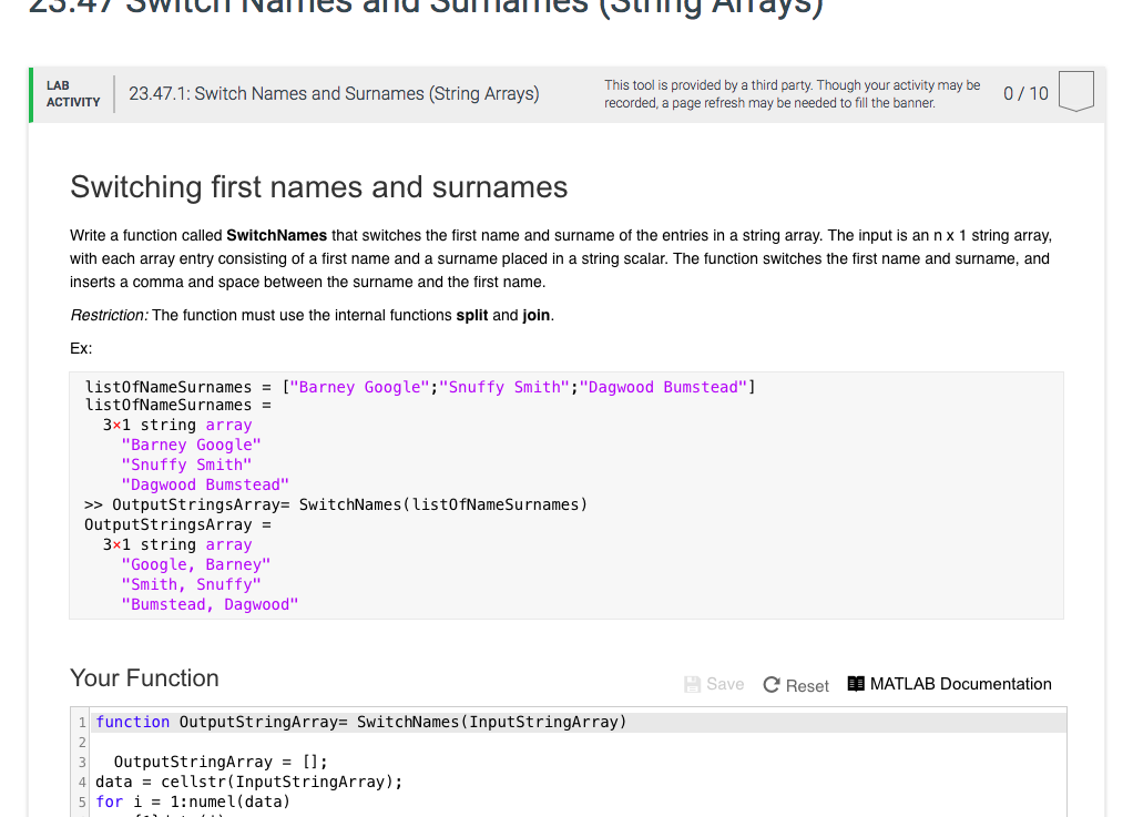 Solved 0 LAB ACTVTY 23.47.1: Switch Names and Surnames | Chegg.com