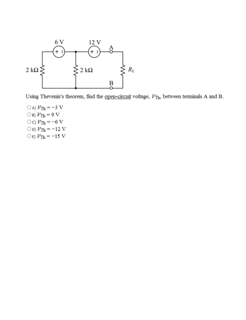 Solved Using Thevenin's theorem, find the open-circuit | Chegg.com