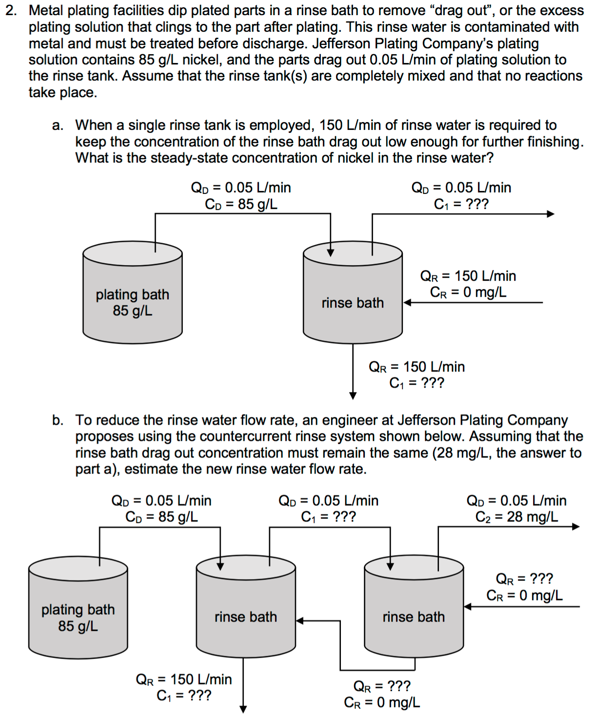 Solved Metal plating facilities dip plated parts in a rinse | Chegg.com
