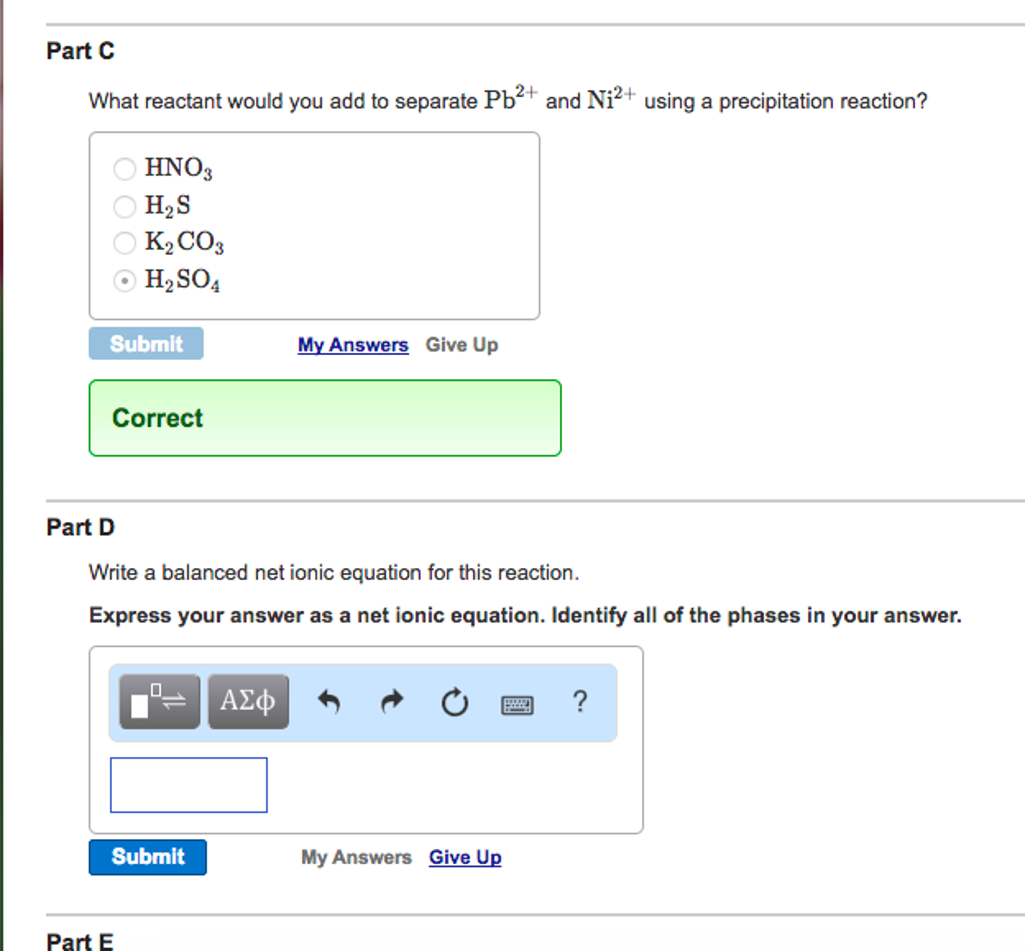 Solved Part E what reactant would you add to separate Ca and | Chegg.com