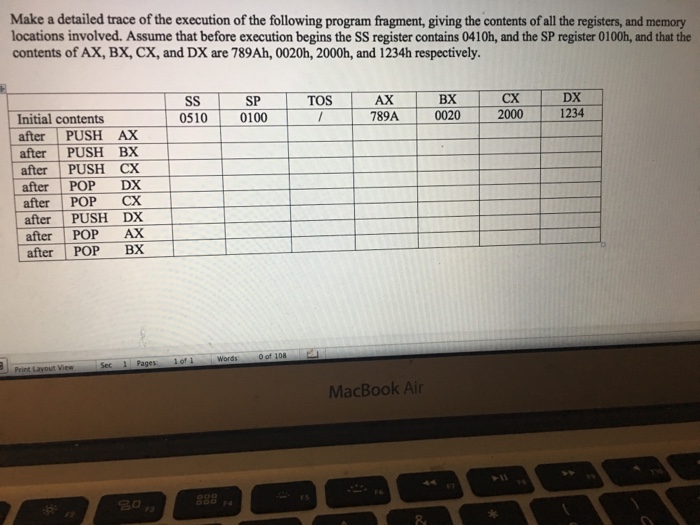Solved Make a detailed trace of the execution of the | Chegg.com